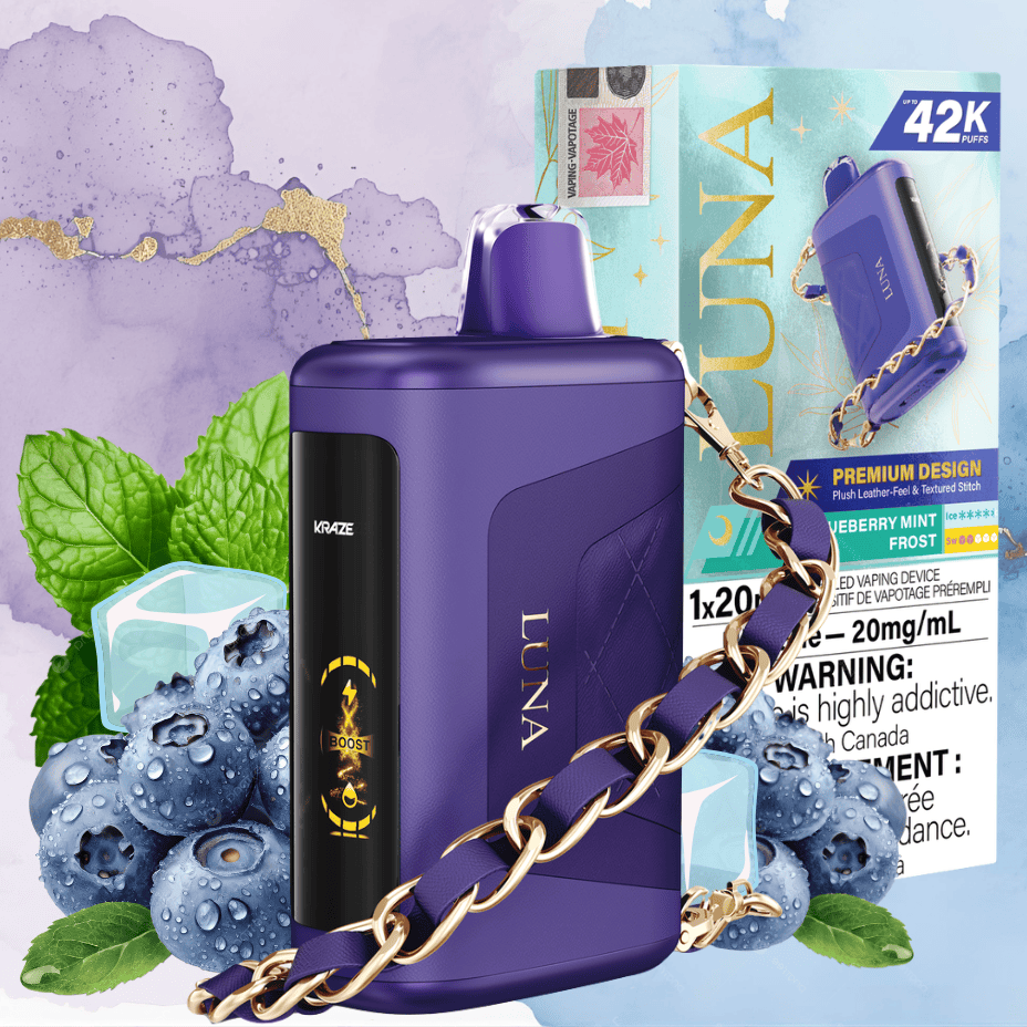 Kraze Luna 42k Disposable Vape - Blueberry Mint Frost in Manitoba ...
